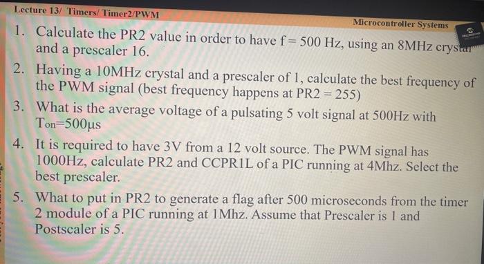 Solved 1. It is required to generate a signal using Timer1 | Chegg.com