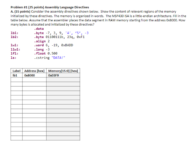 Solved Problem #1 (25 points) Assembly Language | Chegg.com Solved Problem #1 (25 points) Assembly Language | Chegg.com