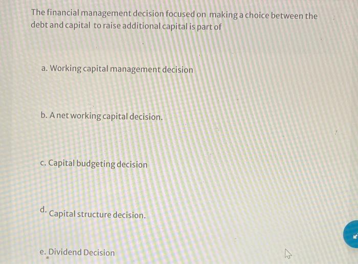 Solved The financial management decision focused on making a | Chegg.com