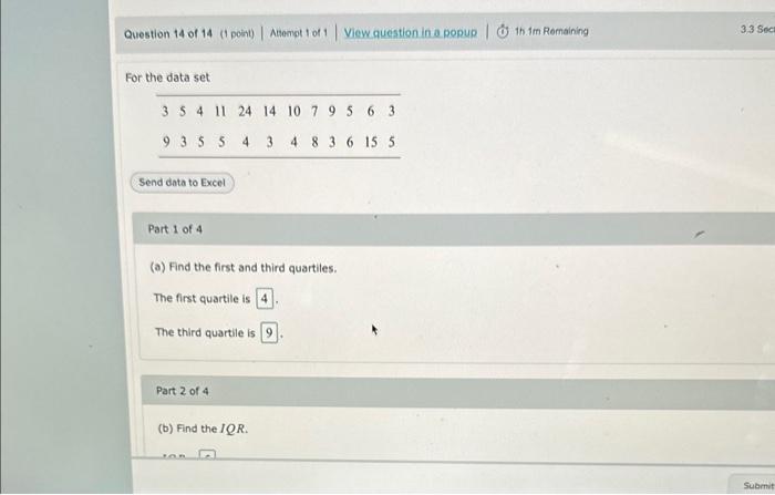 Solved For the data set Part 1 of 4 (a) Find the first and | Chegg.com