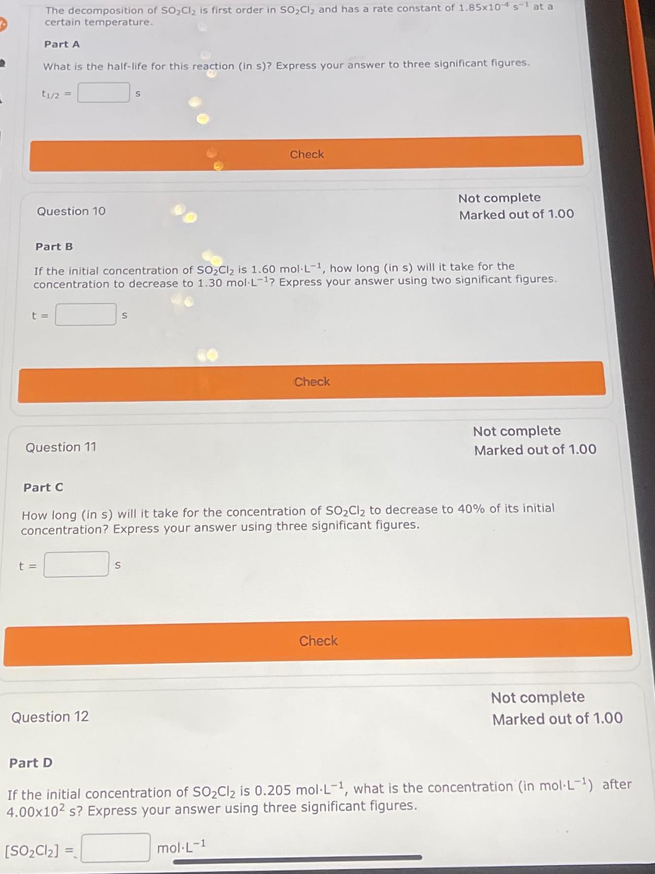 Solved The decomposition of SO2Cl2 ﻿is first order in SO2Cl2 | Chegg.com