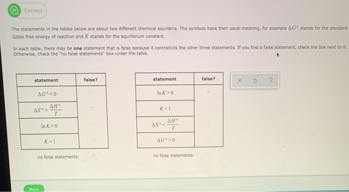 Solved e Correct The statements in the tables below are | Chegg.com