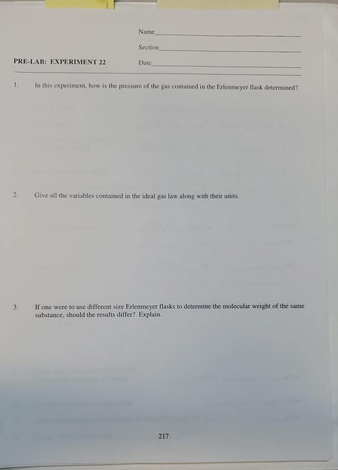 Solved Name Section PRE-LAB: EXPERIMENT 22 Date 1 In this | Chegg.com