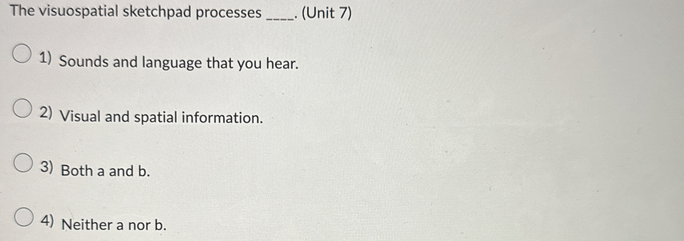 Solved The visuospatial sketchpad processes q, (Unit | Chegg.com