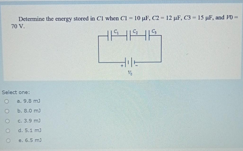 Solved Determine the energy stored in C1 when C1 = 10 uF, C2 | Chegg.com