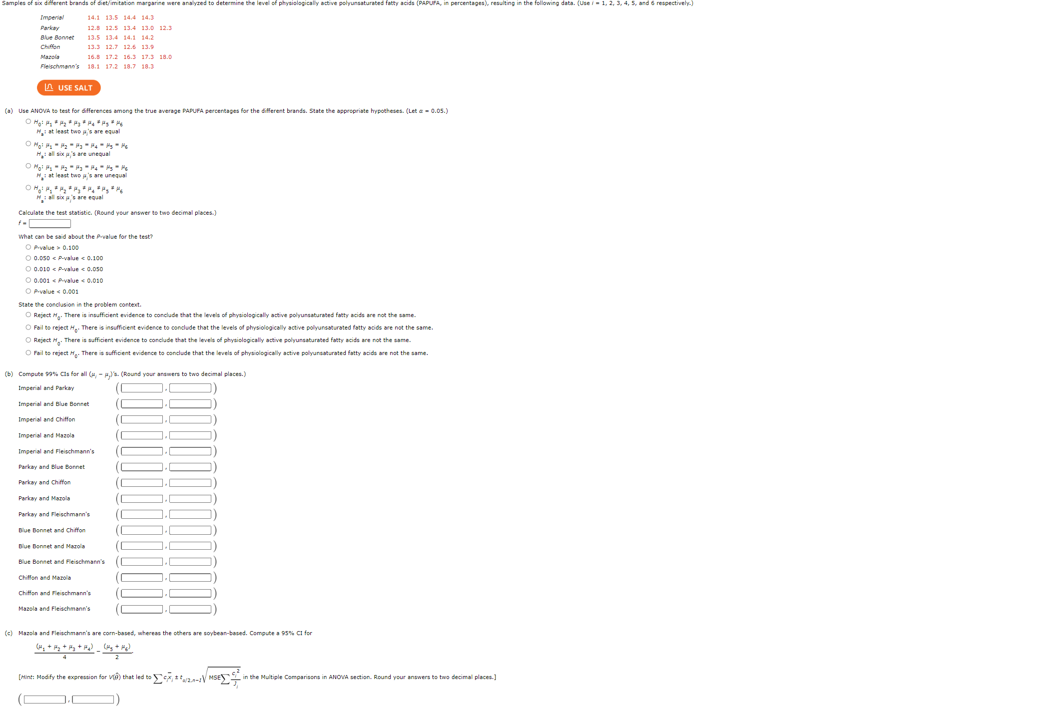 Solved Samples of six different brands of diet/imitation | Chegg.com