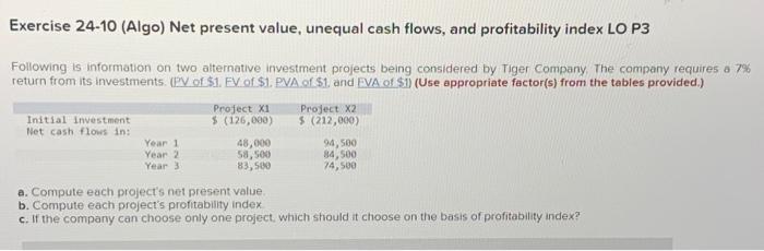 Solved Exercise 24-10 (Algo) Net present value, unequal cash | Chegg.com