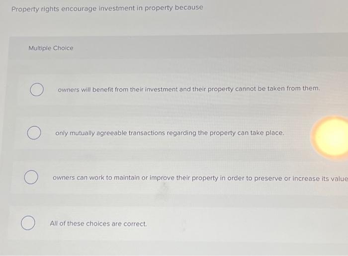 Solved Property rights encourage investment in property | Chegg.com