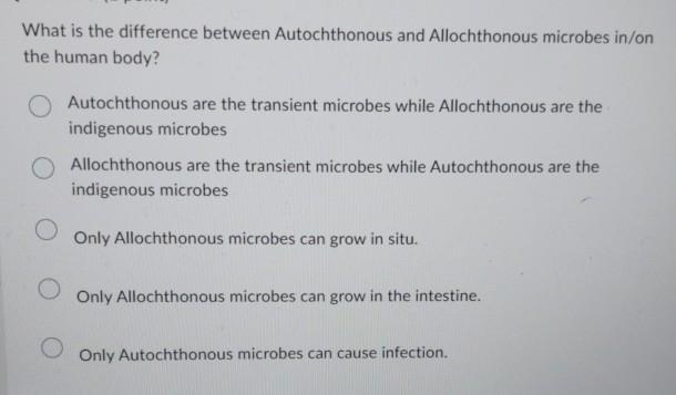 Solved What is the difference between Autochthonous and | Chegg.com