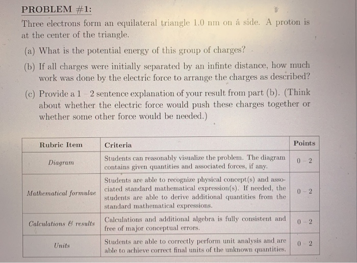 Solved PROBLEM #1: Three electrons form an equilateral | Chegg.com
