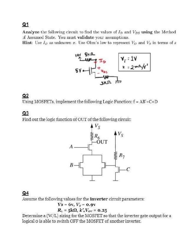 Solved Q1 Analyze the following circuit, to find the values | Chegg.com