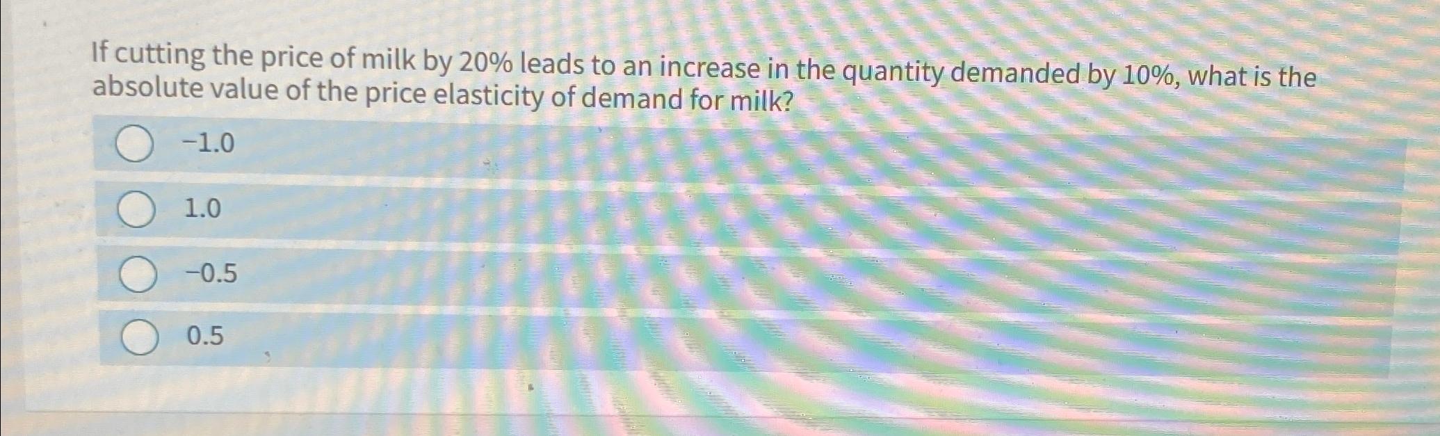 Solved If cutting the price of milk by 20% ﻿leads to an | Chegg.com