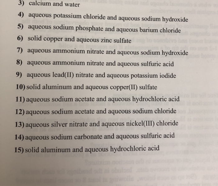 Solved 3) calcium and water 4) aqueous potassium chloride | Chegg.com