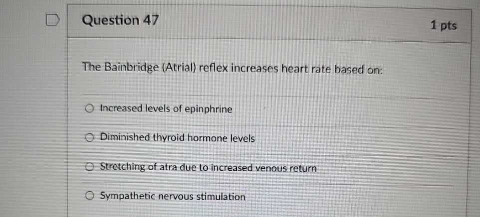 Solved Question 471 ﻿ptsThe Bainbridge (Atrial) ﻿reflex | Chegg.com