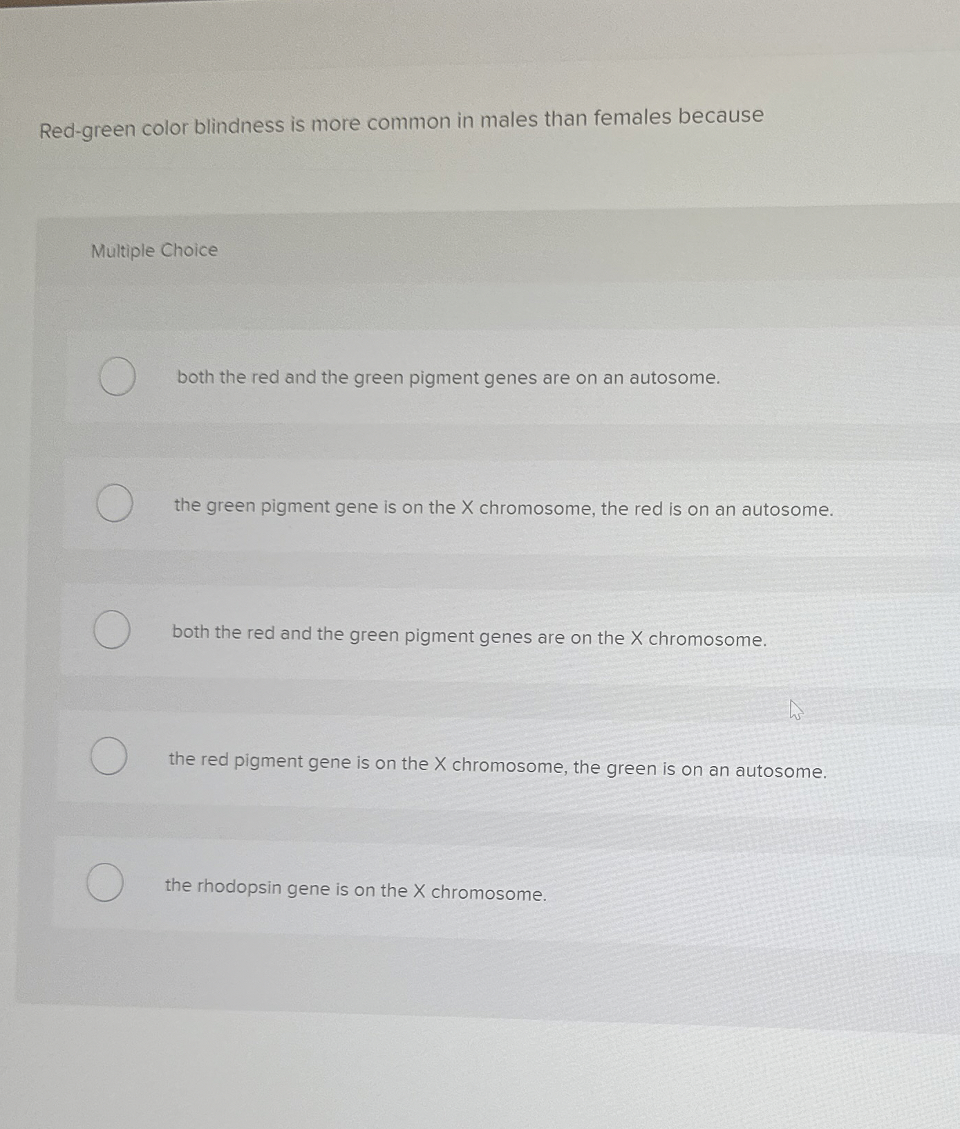 Solved Red-green color blindness is more common in males | Chegg.com