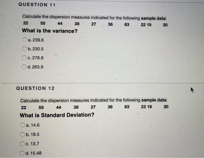 Solved QUESTION 11 Calculate the dispersion measures | Chegg.com