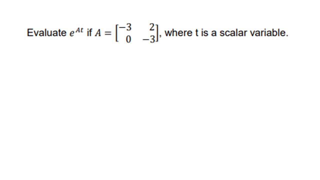 Solved Evaluate eAt ﻿if A=[-320-3], ﻿where t ﻿is a scalar | Chegg.com