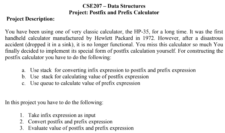 Solved Project: Postfix and Prefix CalculatorProject | Chegg.com