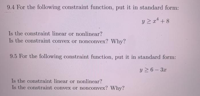 Solved 9.4 For the following constraint function, put it in | Chegg.com