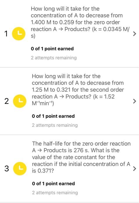 Solved How long will it take for the concentration of A to | Chegg.com