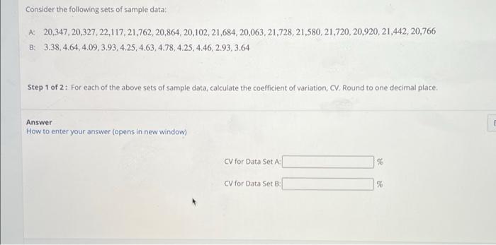 Solved Consider the following sets of sample data: A: | Chegg.com