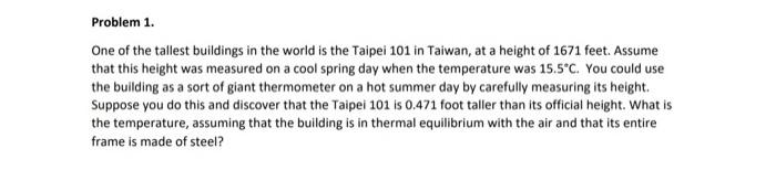 Solved Problem 1. One of the tallest buildings in the world | Chegg.com
