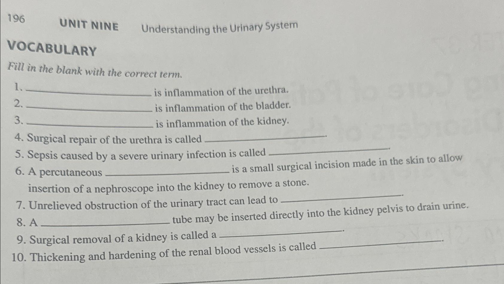 Solved 196UNIT NINE Understanding the Urinary | Chegg.com
