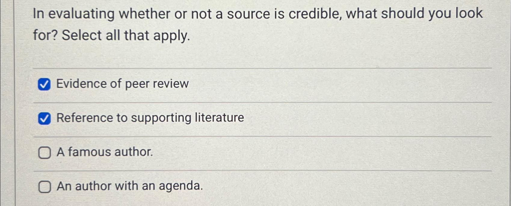 Solved In evaluating whether or not a source is credible, | Chegg.com