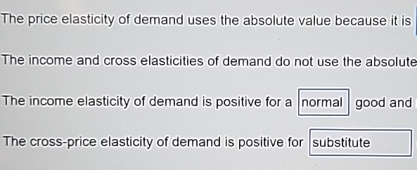 Solved The price elasticity of demand uses the absolute | Chegg.com