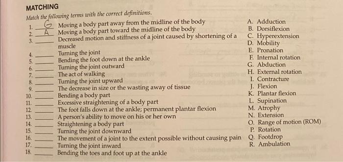 Solved MATCHING Match the following terms with the correct | Chegg.com