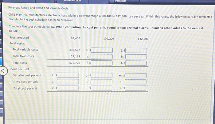 Solved Relevant Range and Fixed and Variable Costs Child | Chegg.com