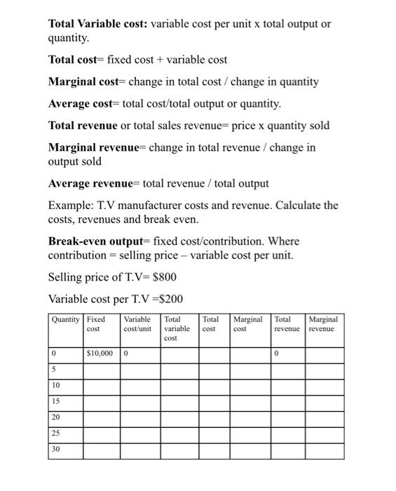 Solved Total Variable cost: variable cost per unit x total | Chegg.com
