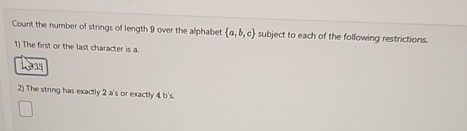 Solved Count the number of strings of length 9 ﻿over the | Chegg.com