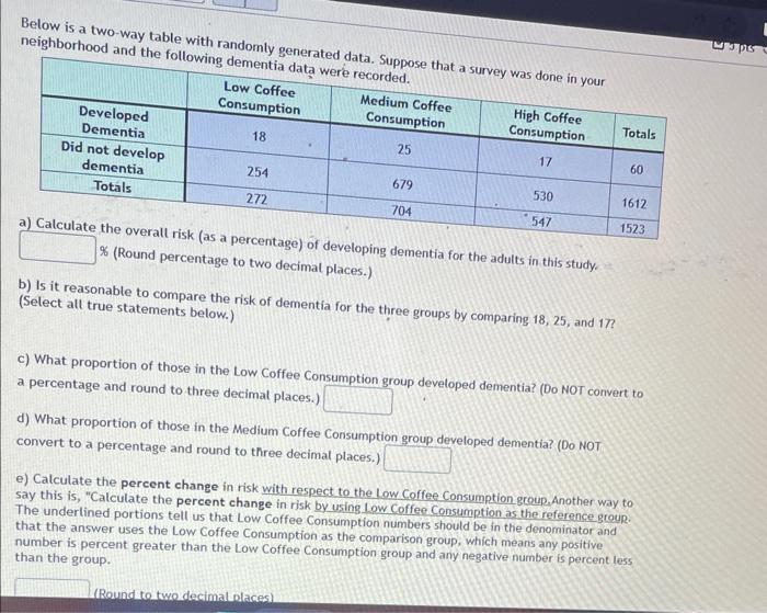 Solved Below is a two-way table with randomly generated | Chegg.com