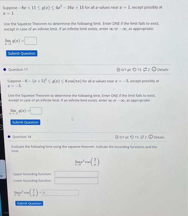 Solved Suppose −8x+11≤g(x)≤4x2−16x+15 for all x-values near | Chegg.com