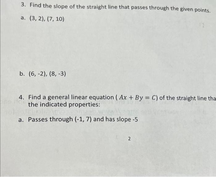 Solved 3. Find the slope of the straight line that passes | Chegg.com