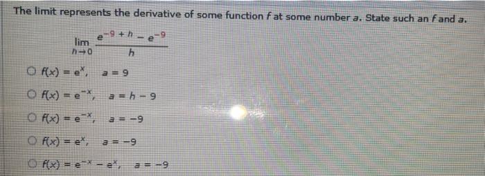 Solved The limit represents the derivative of some function | Chegg.com