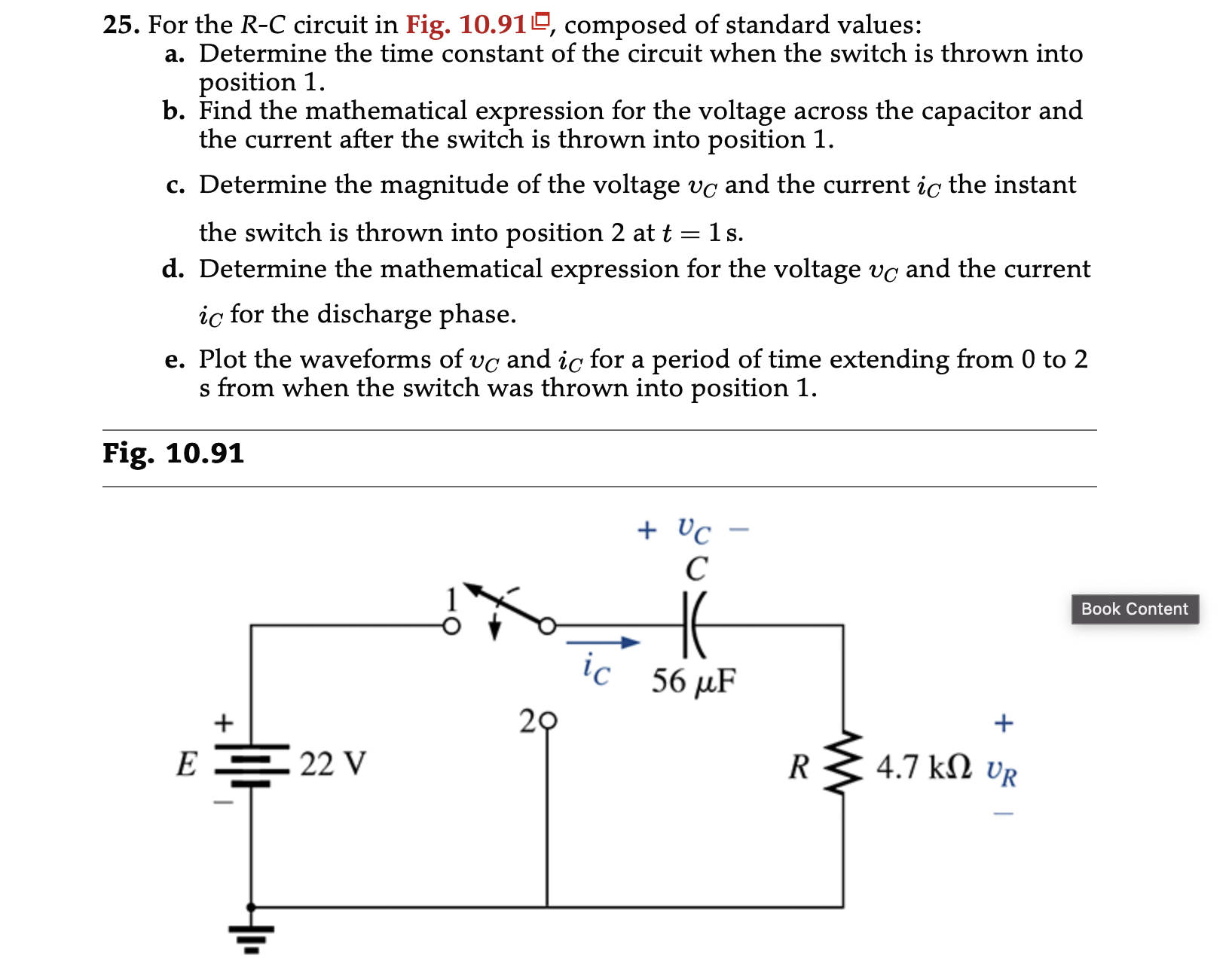 Solved For the R-C ﻿circuit in Fig. 10.91 , ﻿composed of | Chegg.com