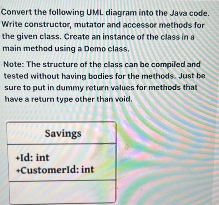 Solved Convert the following UML diagram into the Java code. | Chegg.com