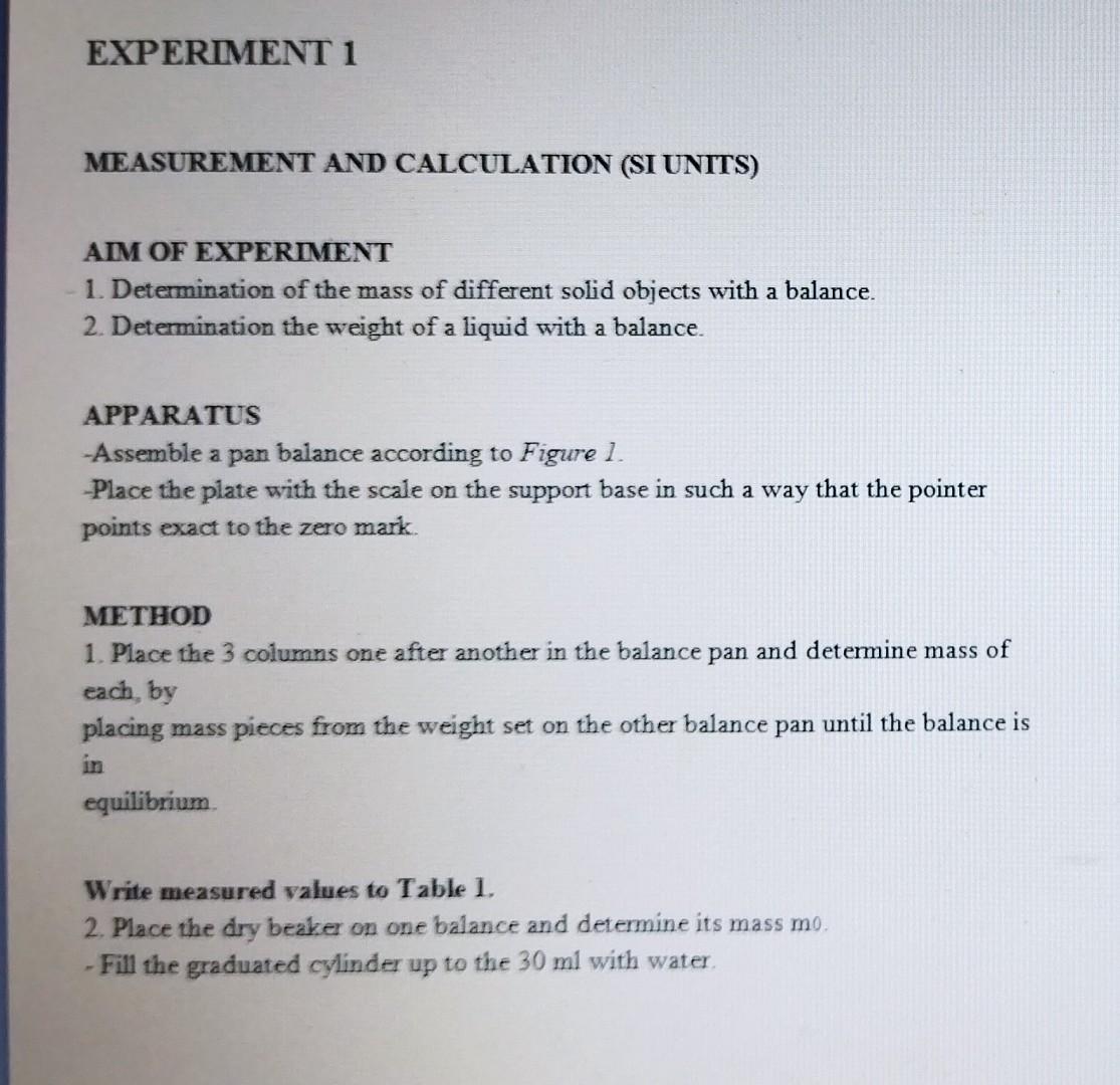 EXPERIMENT 1 MEASUREMENT AND CALCULATION (SI UNITS) | Chegg.com