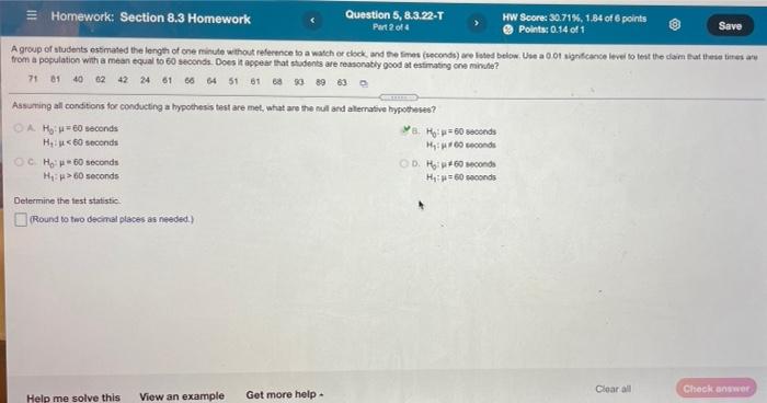 Solved = Homework: Section 8.3 Homework Question 5, 8.3.22-T | Chegg.com