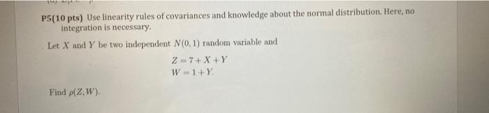 Solved P5(10 pts) Use linearity rules of covariances and | Chegg.com