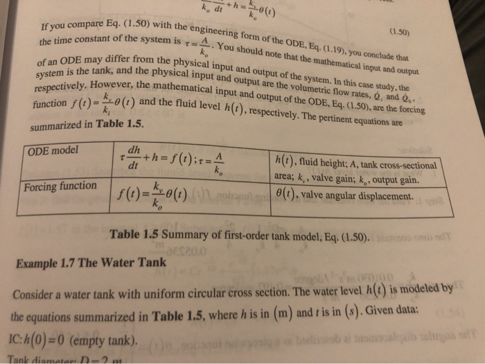 mmary of first-order tank model, Eq. (1.50). 20.0 | Chegg.com