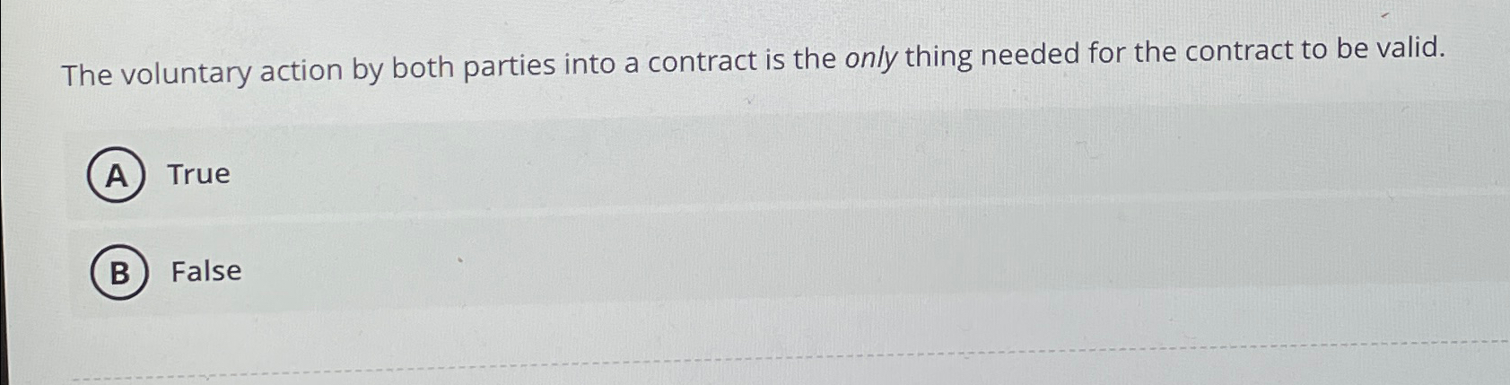 Solved The voluntary action by both parties into a contract | Chegg.com