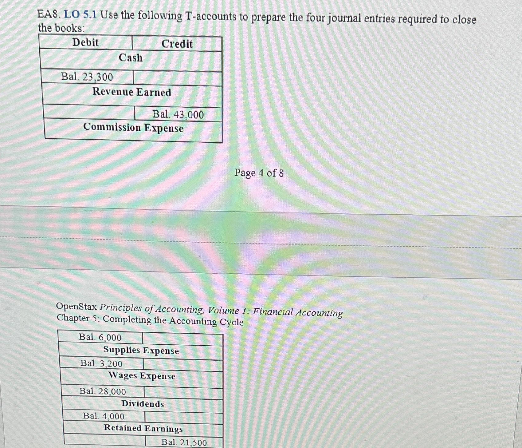 Solved EA8. ﻿LO 5.1 ﻿Use the following T-accounts to prepare | Chegg.com