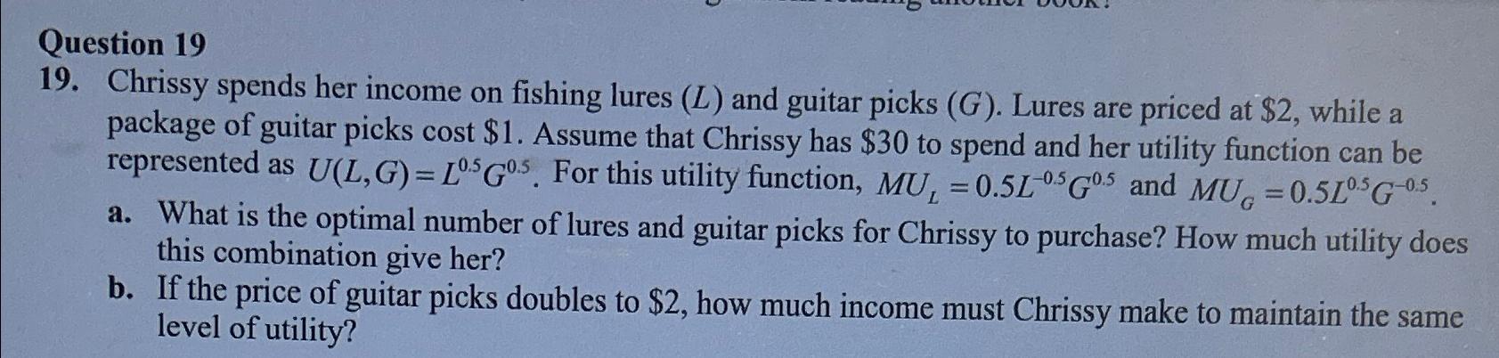 Solved Question 1919. ﻿Chrissy spends her income on fishing | Chegg.com