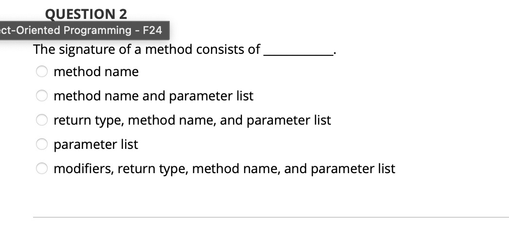 Solved QUESTION 2ct-Oriented Programming - ﻿F24The signature | Chegg.com