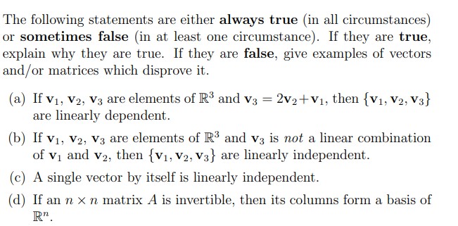 Solved The following statements are either always true (in | Chegg.com
