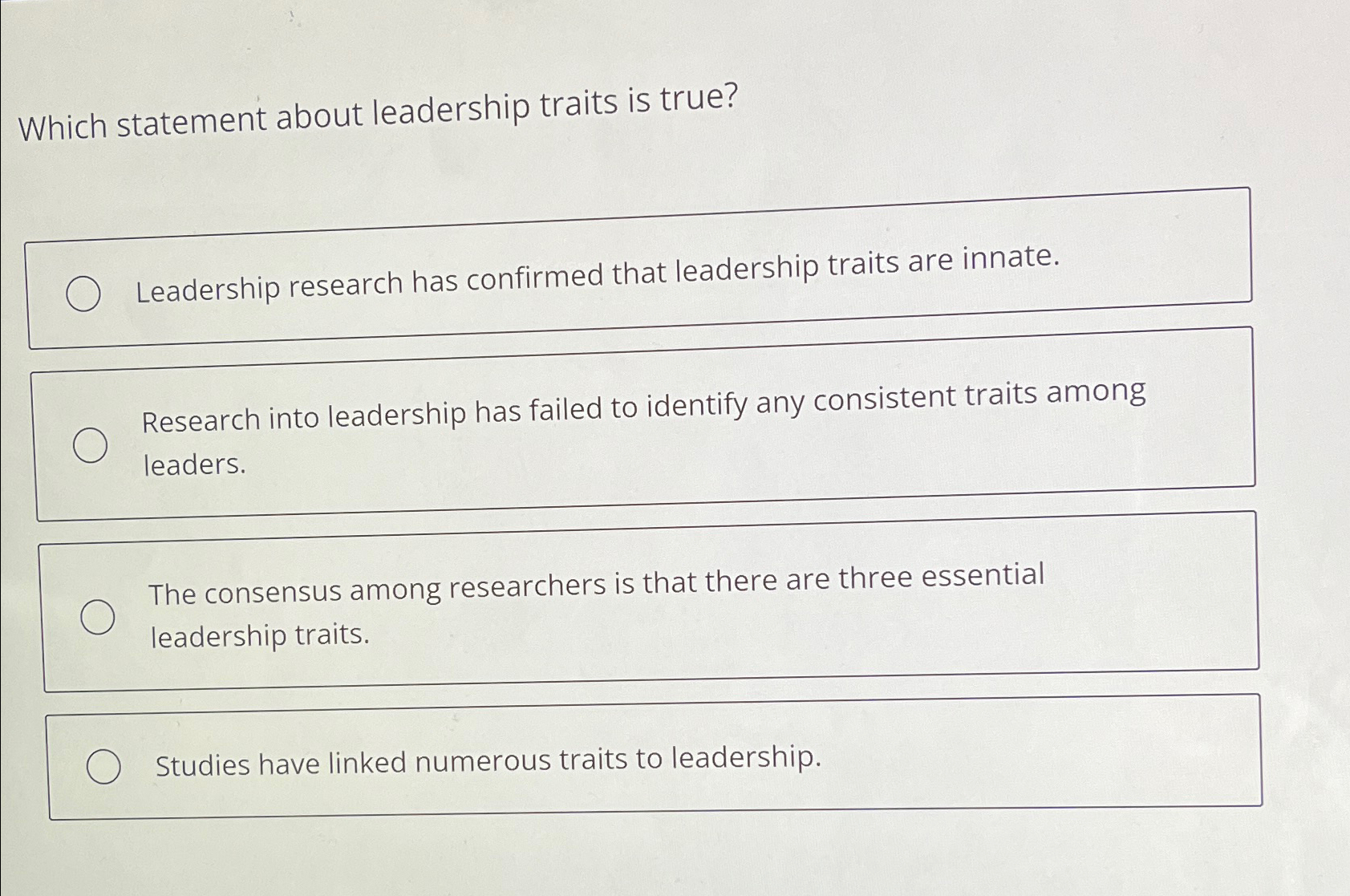Solved Which statement about leadership traits is | Chegg.com