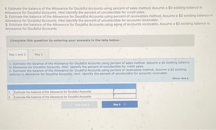 Solved 1. Estimate the balance of the Allowance for Doubtful | Chegg.com